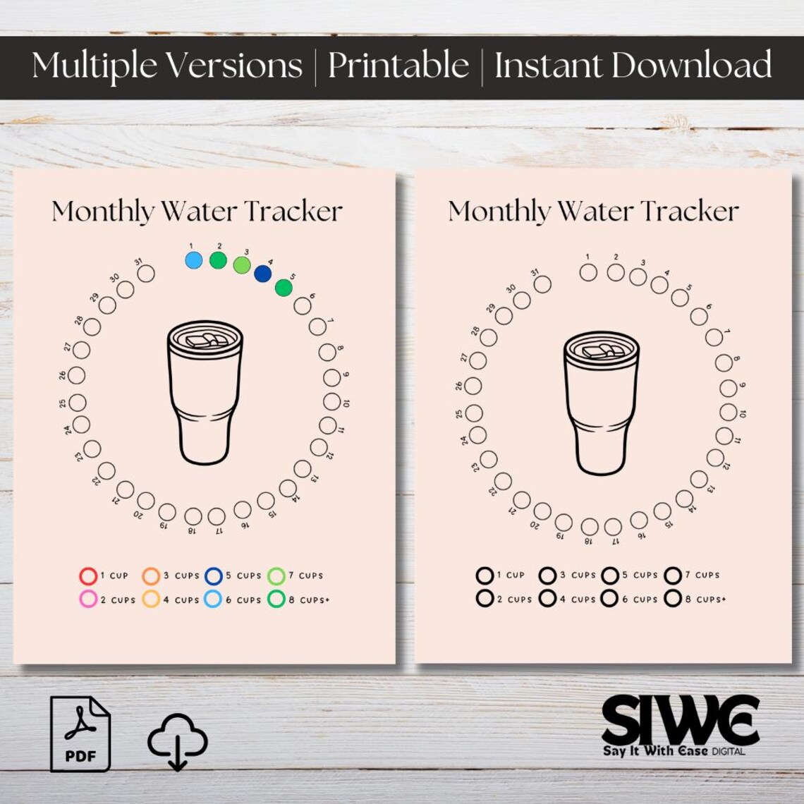 Monthly Water Tracker | Printable | Wheel Habit Tracker | Digital Daily ...