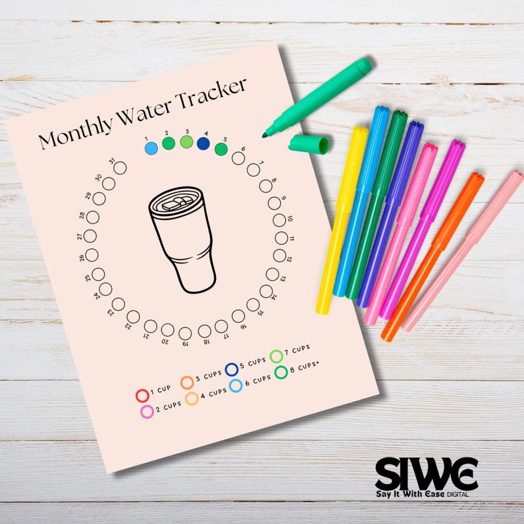 Monthly Water Tracker | Printable | Wheel Habit Tracker | Digital Daily ...