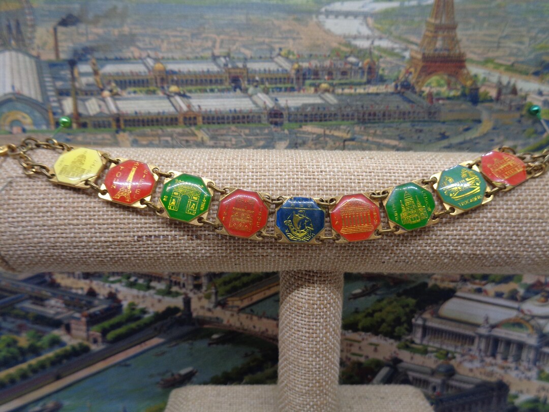 Vintage Art Deco French Depose Paris Souvenir Bracelet, Paris Landmarks ...