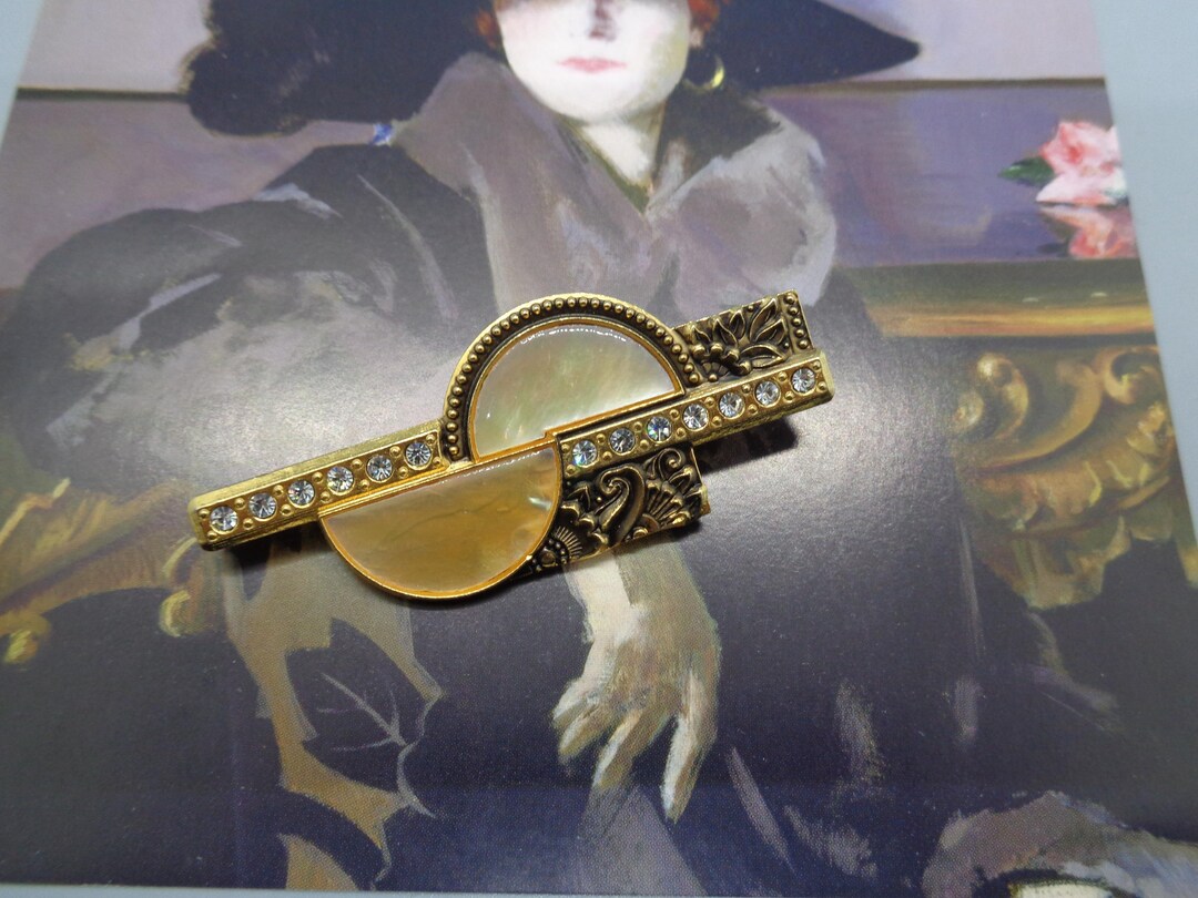 Vintage DURI ART DECO Brooch Mother of Pearl and Rhinestone Stunning - Etsy