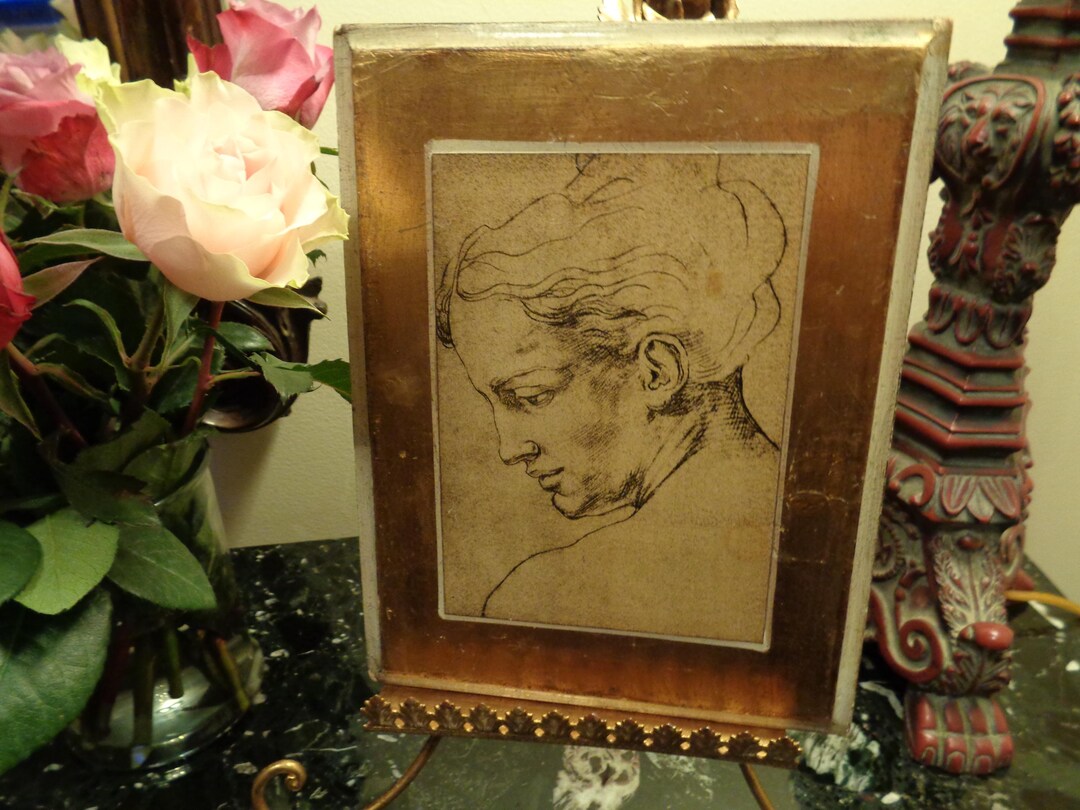 RARE Drawing by Leonardo Da Vinci Italian Florentine Gilt Wood Plaque ...