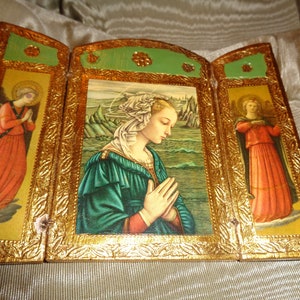 Vintage TRIPTYCH Gilt Wood the Adoring Virgin by Fra Filippo Lippi Accompanied by Angels Firenze ...