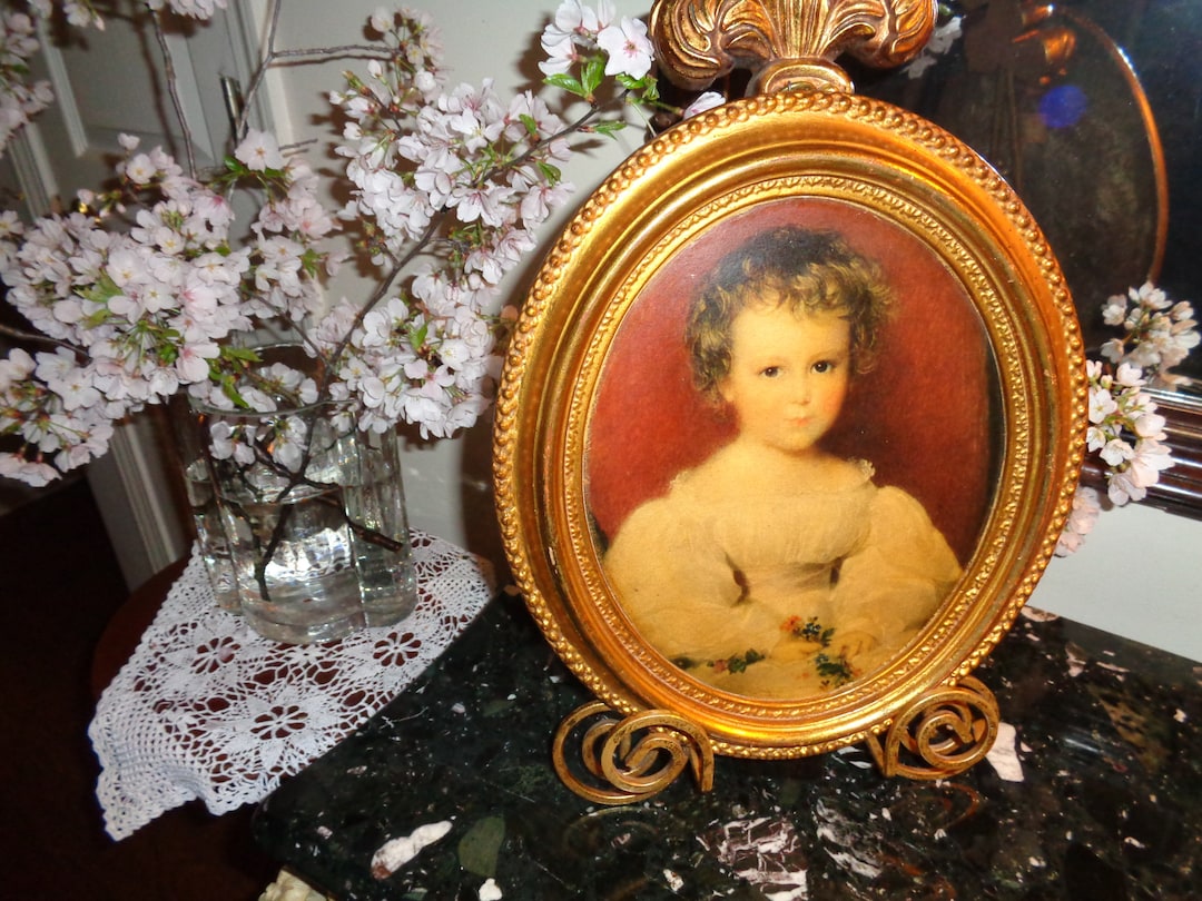 Italian Borghese Gilt Framed Young Girl 12" X 11" Portrait, Chalk Ware ...