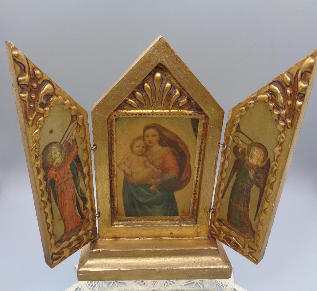 Vintage Italian Florentine Triptych "the Sistine Madonna" 1513 by ...