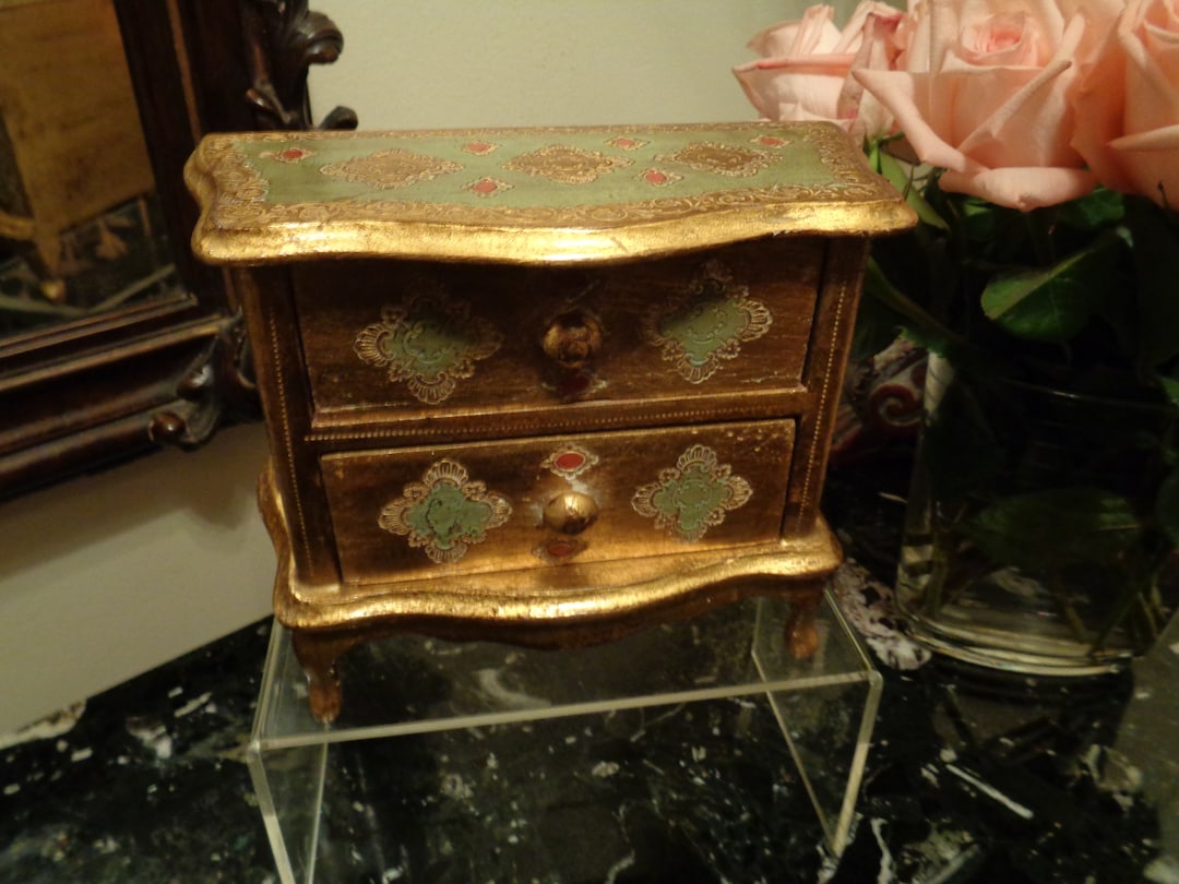 Italian Florentine Footed Gilt Wood Jewelry Box, GORGEOUS Traditional ...