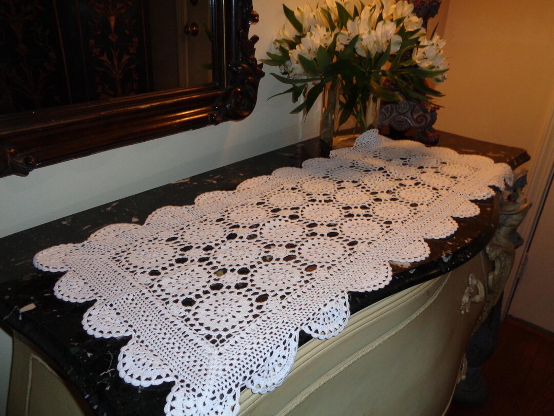 Vintage CROCHET LACE Tray Cloth, 13 by 30 Inch True White Doilies, Tray ...