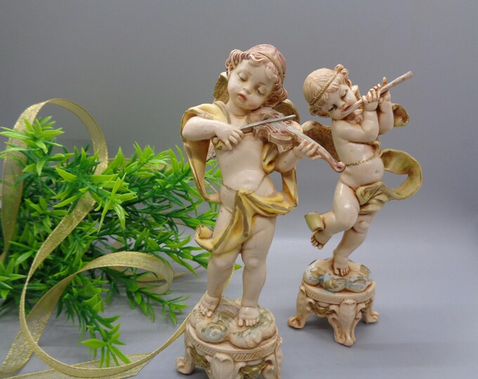 Vintage Set of 2 Italian Fontanini Putti Angels, Cherub, Cupid ...