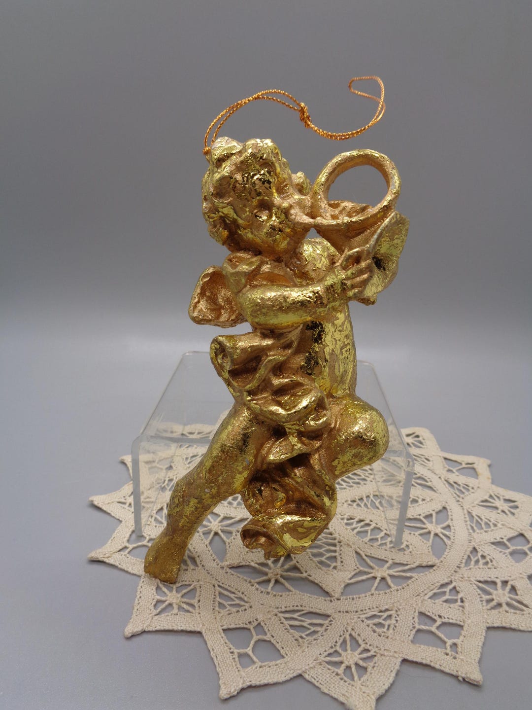 Vintage, *rare 1950's Antiqued Gold Leaf Angel With French Horn ...