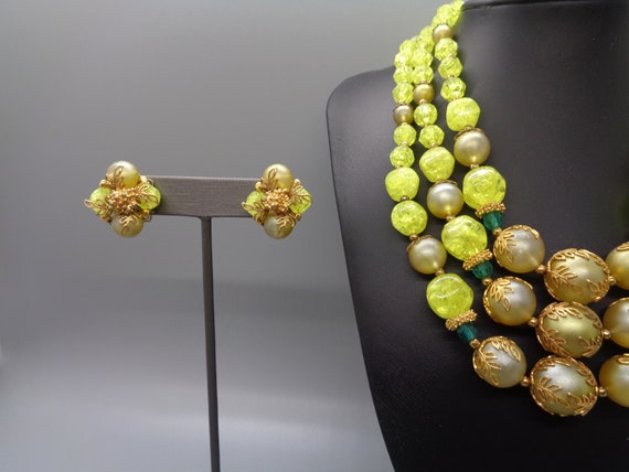Vintage *DeVille * 50's 3 strand Layer Multi Colored … - Gem