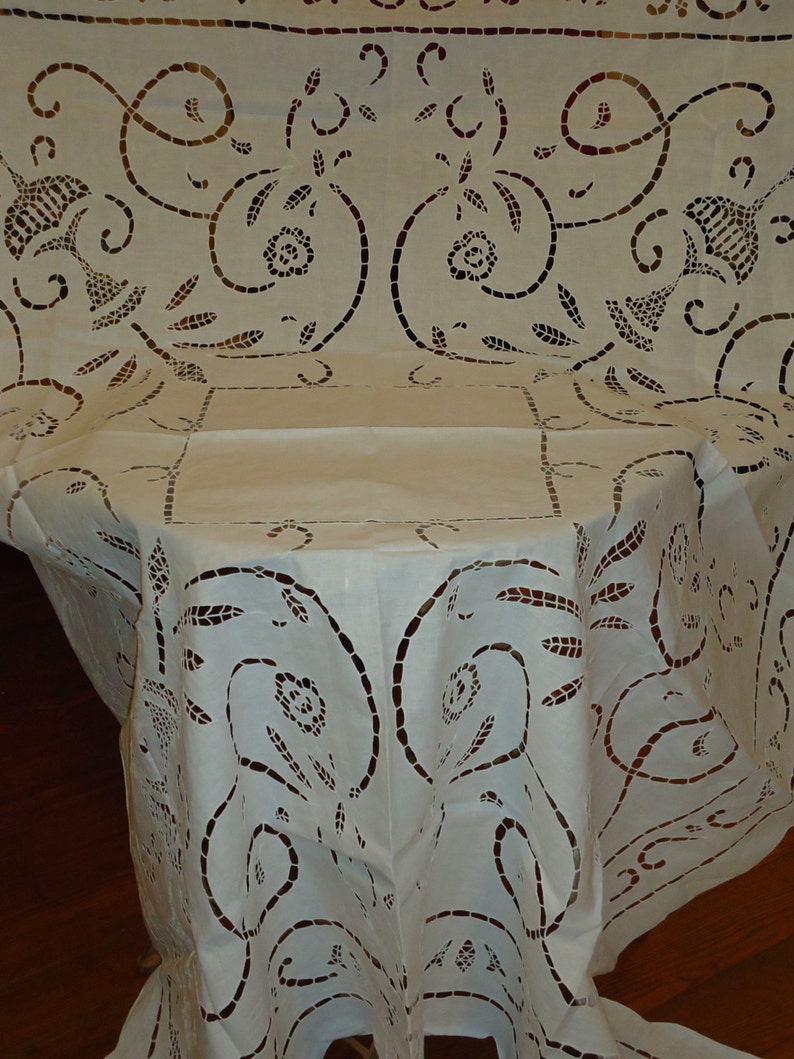 Vintage CLASSIC LINEN CUTWORK White Tablecloth Embroidered 72 | Etsy