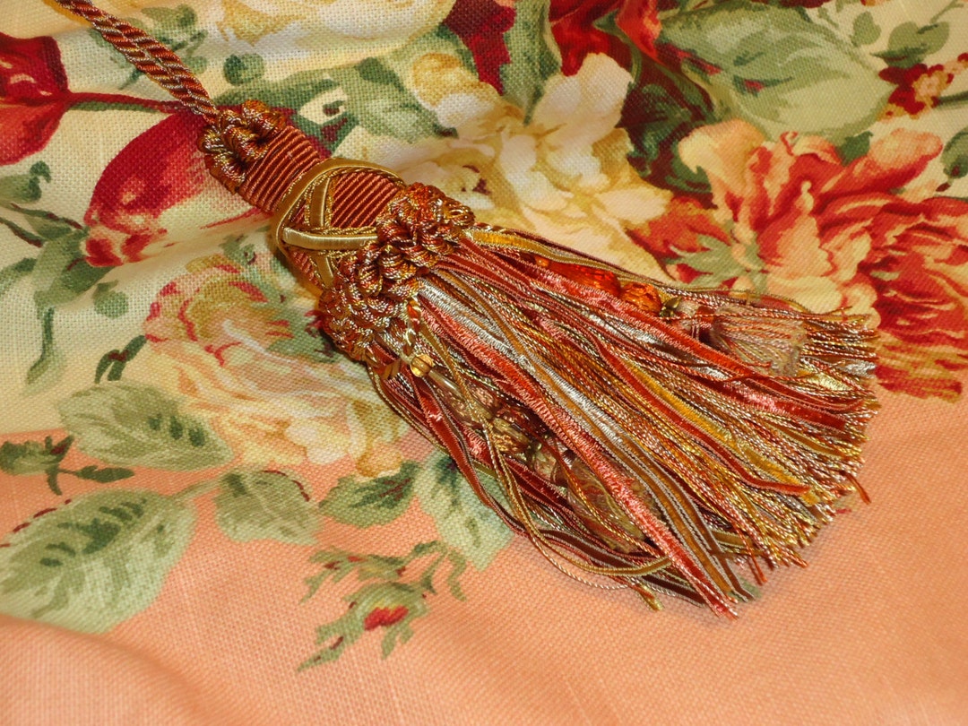 Designer 6 Inch Key or Armoire Tassel, Rust & Beige and Beaded - Etsy