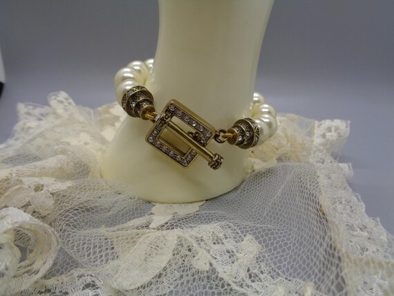 Vintage HEIDI DAUS Simulated Pearl and Crystal Bracel… - Gem