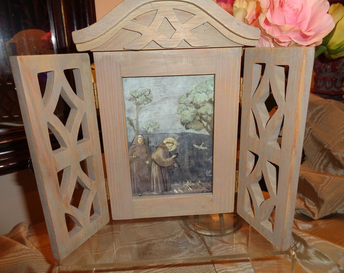 VINTAGE Wood Frame(shrine With Doors) Print of St. Francis of Assisi ...