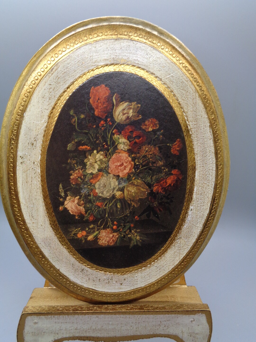 Italian Florentine Gilt Frame DUTCH FLOWER ART tulips & Carnations Wall ...