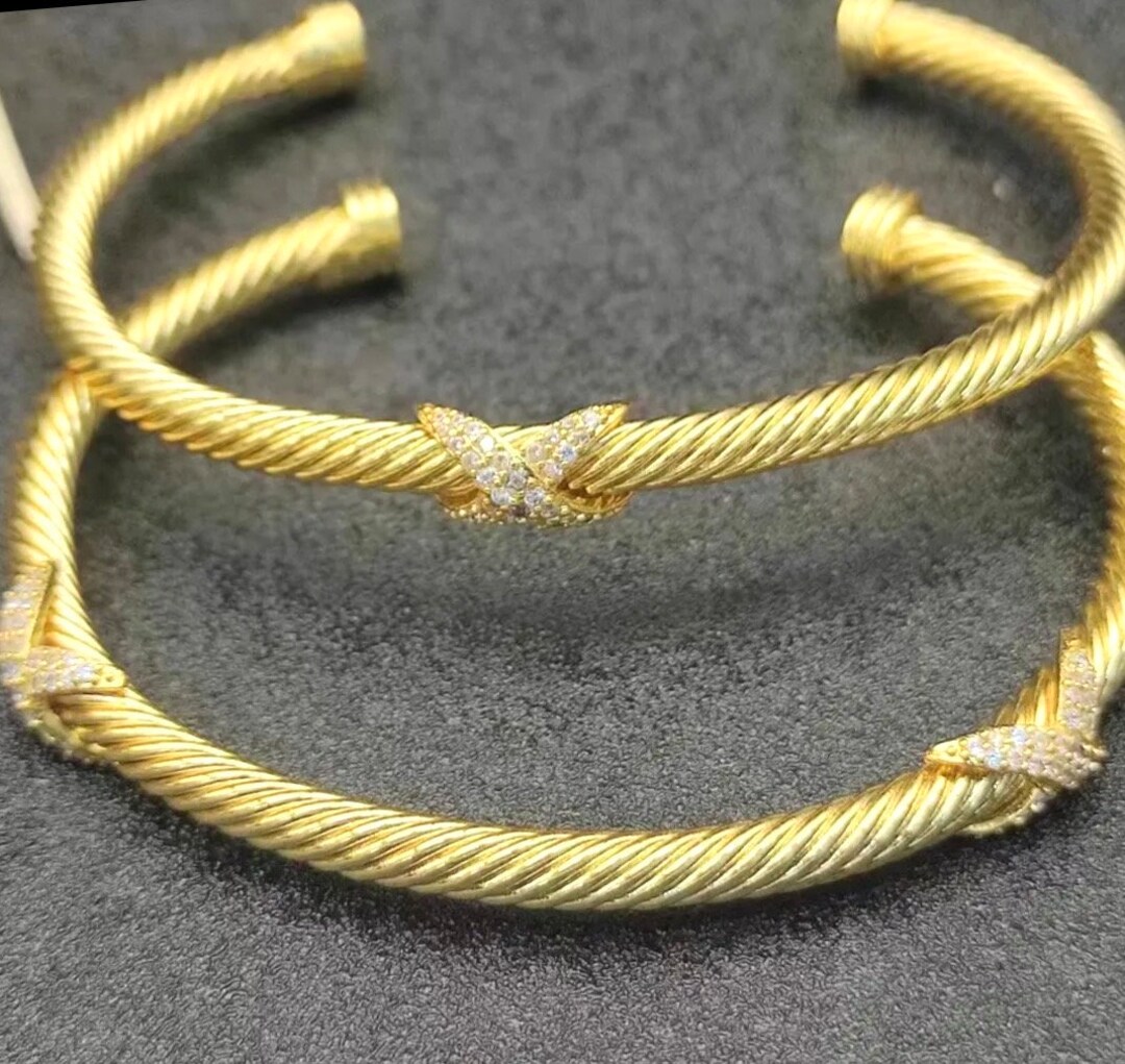 Cable Collection Bracelet X Design With Pave Diamonds Gold-tone Artist ...