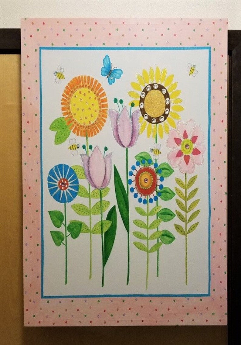 Beautiful Lovely Colleen Karis 36 X 24 Inch Wall Hanging Pink Orange ...