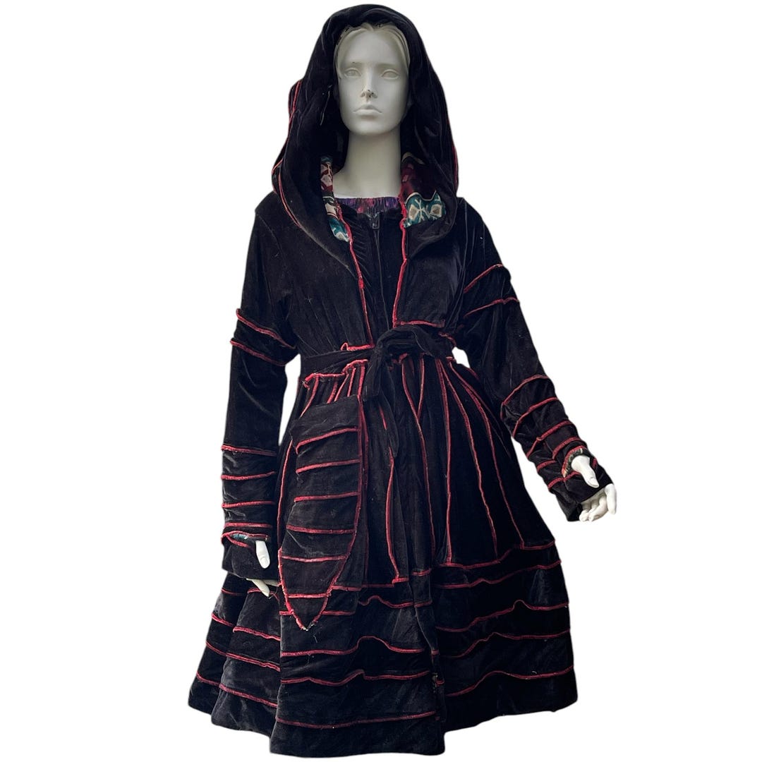 Black / Red Velvet & Cashmilon Pixie / Fairy Pagan Reversible Katwise ...