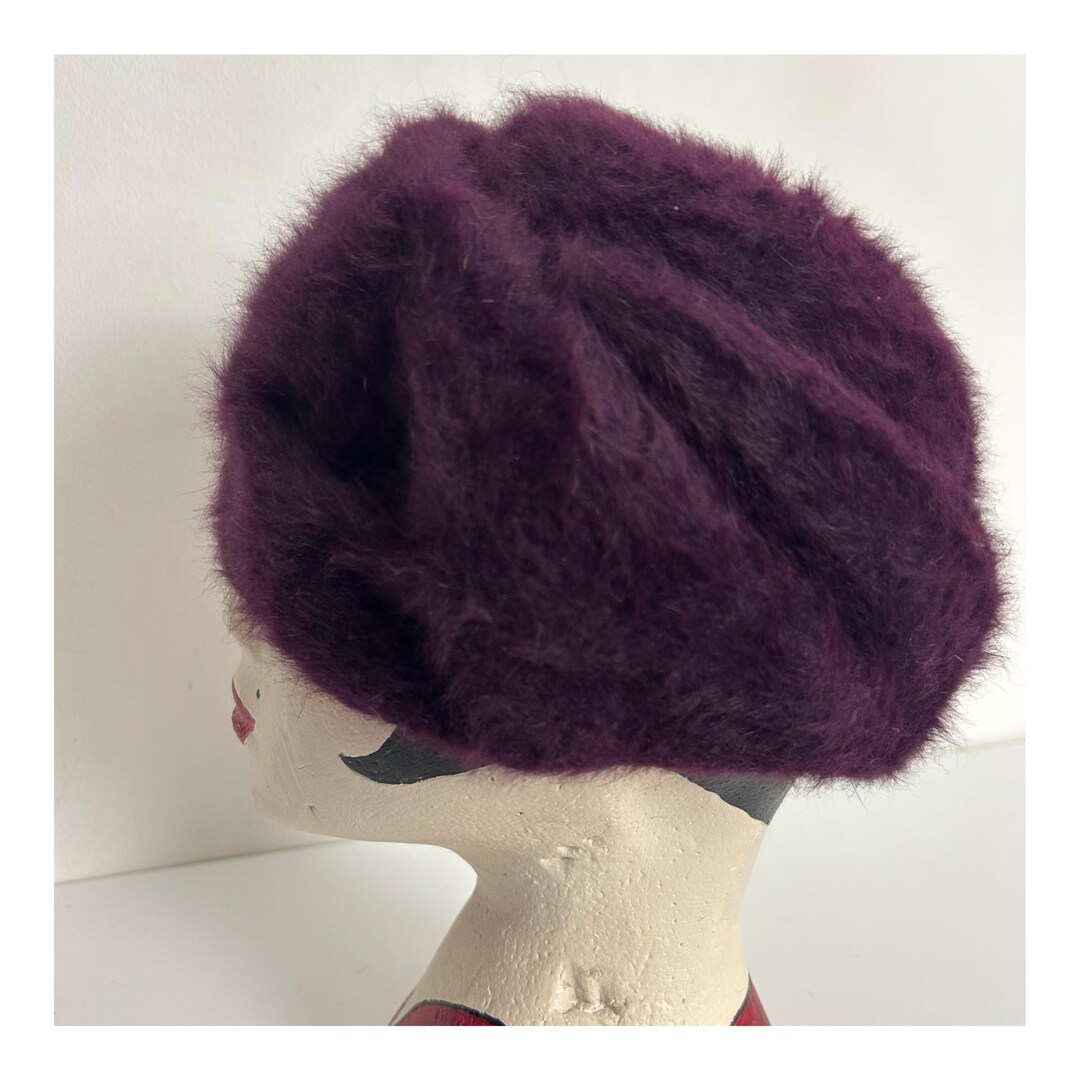 Vintage Dark Purple Angora Mix Soft Fluffy Turban Style Hat - Etsy