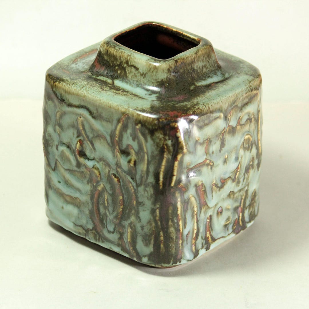 Rare Square Stoneware Vase With Grey and Brown Glaze by Désireé ...