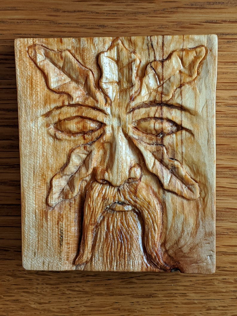 Green Man Carved Plaque Sycamore Wood - Etsy