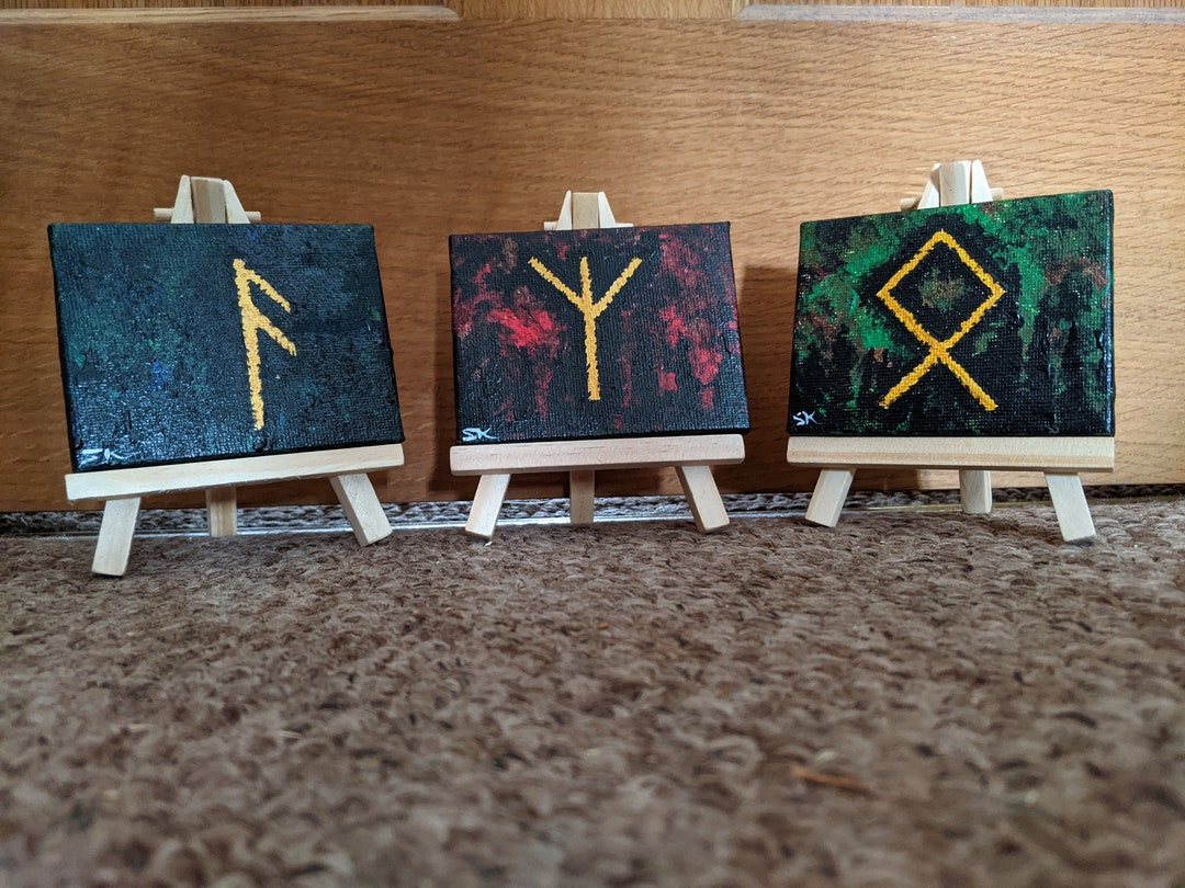 Set of Three Miniature Rune Paintings on Canvas With Easels - Etsy