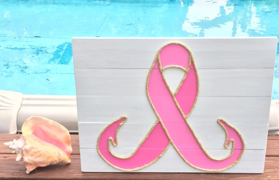 Handmade Breast Cancer Nautical Pink Ribbon With Rope Beach Pallet Art ...