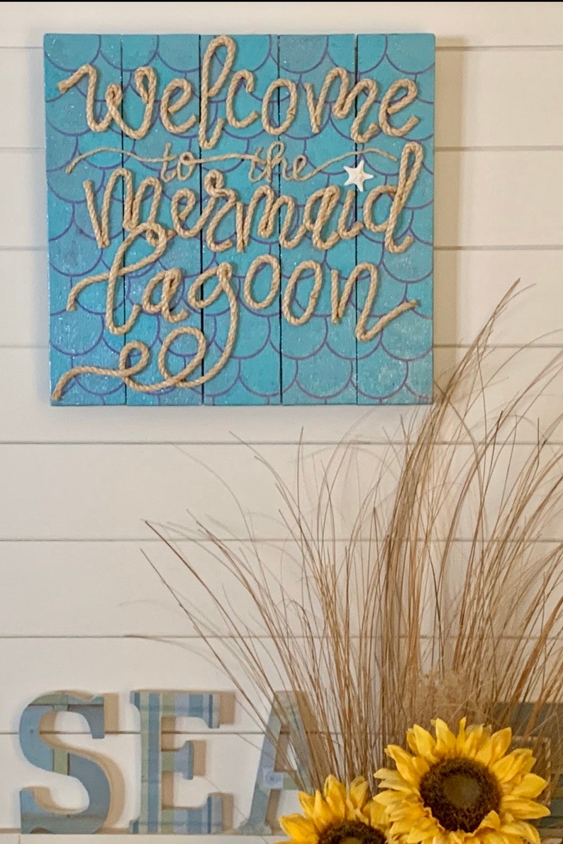 Welcome to the Mermaid Lagoon With Rope Beach Pallet Art Coastal Decor ...
