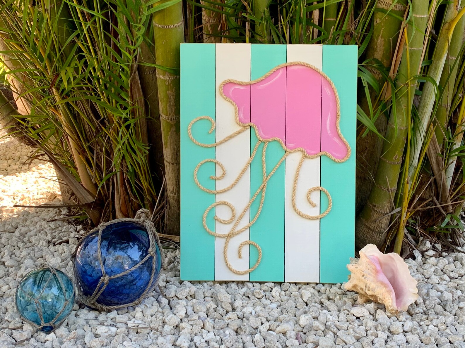 Handmade Jellyfish W/ Rope Beach Pallet Art, Nautical Art, Coastal ...