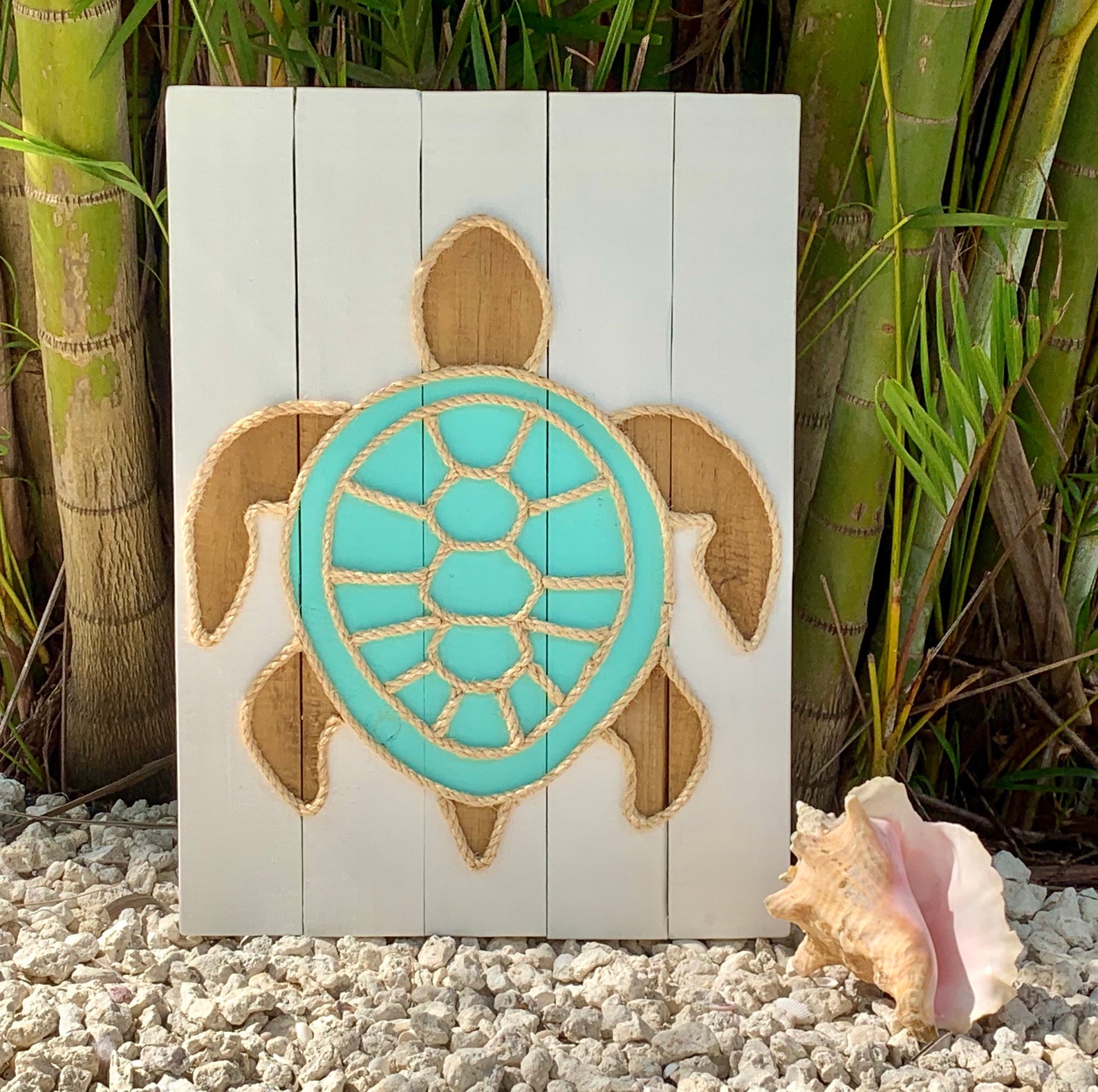 Handmade Turtle With Rope© Beach Pallet Art Coastal Decor Rope - Etsy