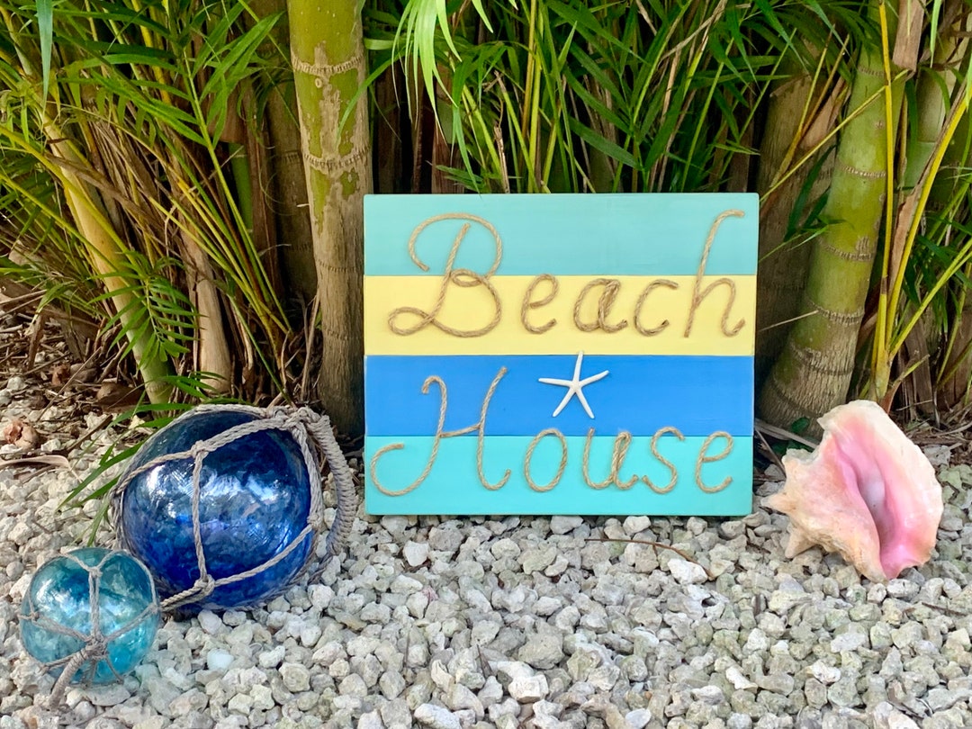 Handmade Beach House With Rope Beach Pallet Art Rope Art Coastal Decor ...