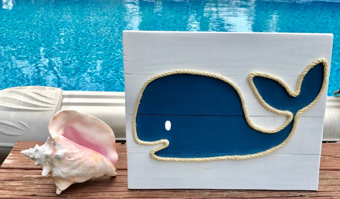 Handmade Whale With Rope Beach Pallet Art Coastal Decor Whale Art ...