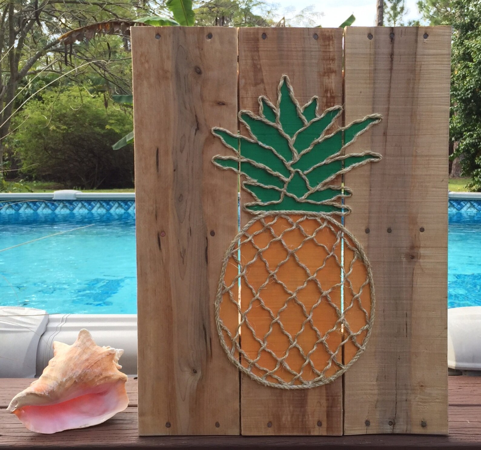 Handmade Pineapple With Rope Beach Pallet Art Coastal Decor Rope Art ...