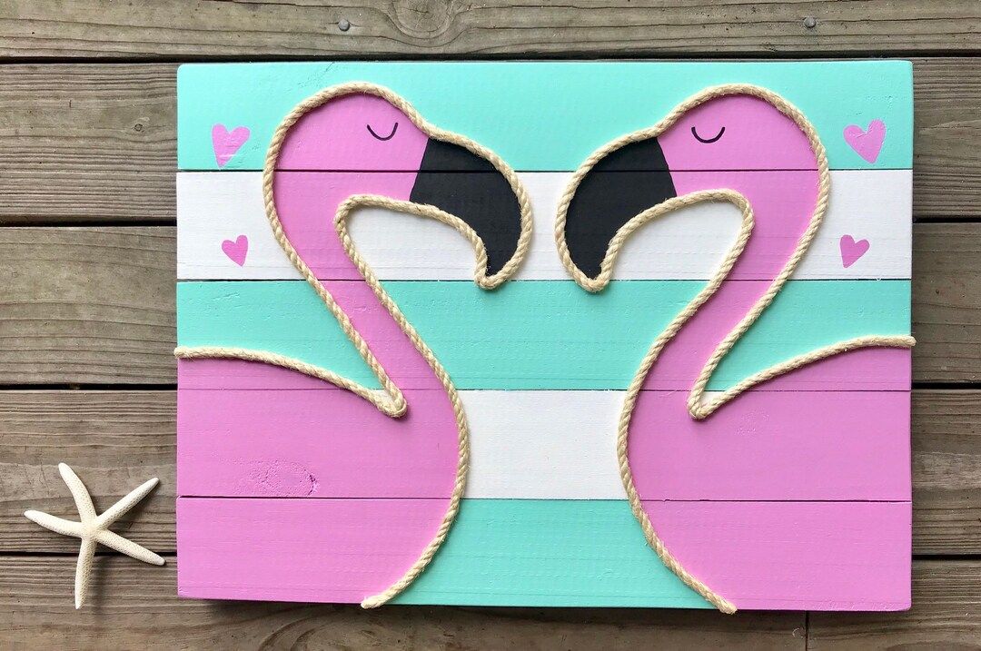 Handmade "flamingos in Love" Beach Pallet Art Flamingo Art Flamingo ...