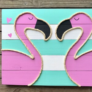 Handmade flamingos in Love Beach Pallet Art Flamingo Art Flamingo Rope ...