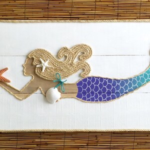 Handmade Swimming Mermaid With Rope Beach Pallet Art Coastal Decor ...