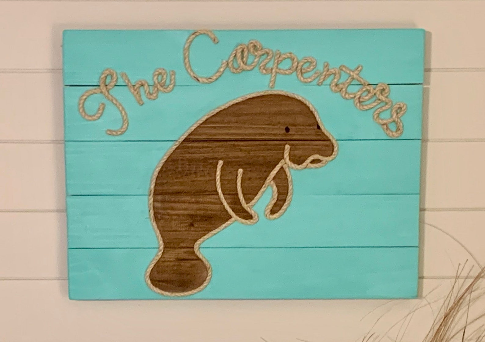 Handmade Manatee With Rope Beach Pallet Art Manatee Art Rope Art Pallet ...