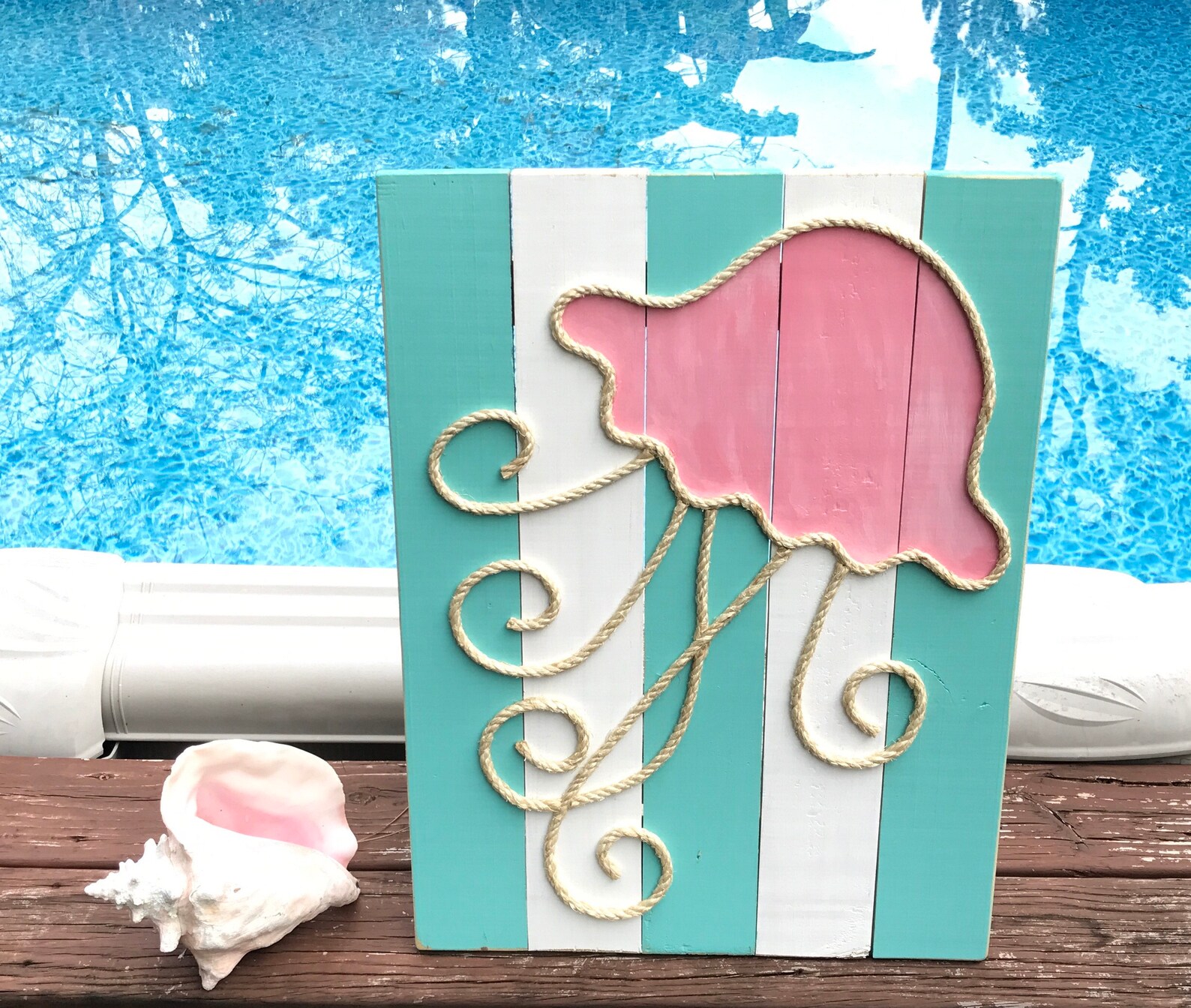 Handmade Jellyfish w/ Rope Beach Pallet Art Nautical Art | Etsy