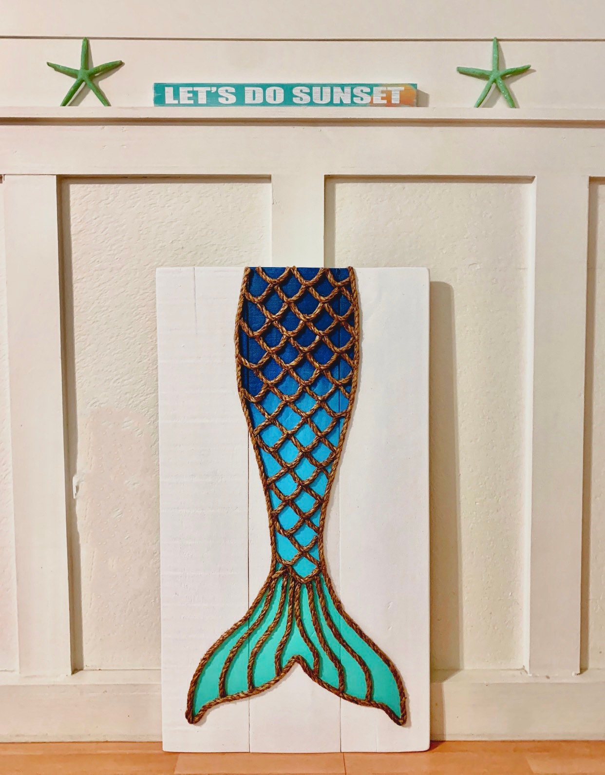 Handmaid Mermaid Tail With Rope Beach Pallet Art Mermaid Art - Etsy