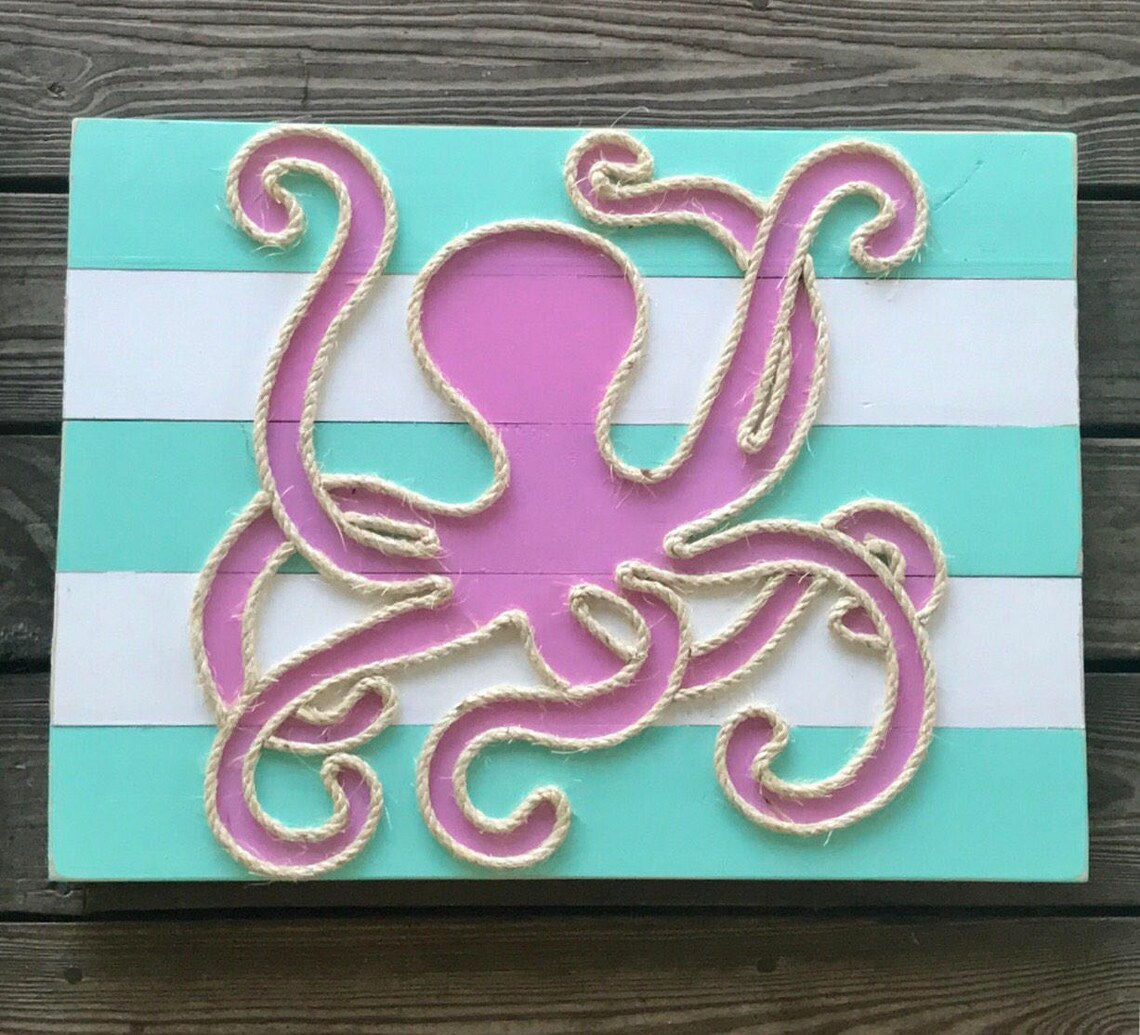 Handmade Octopus With Rope Beach Pallet Art Coastal Decor Rope Art ...