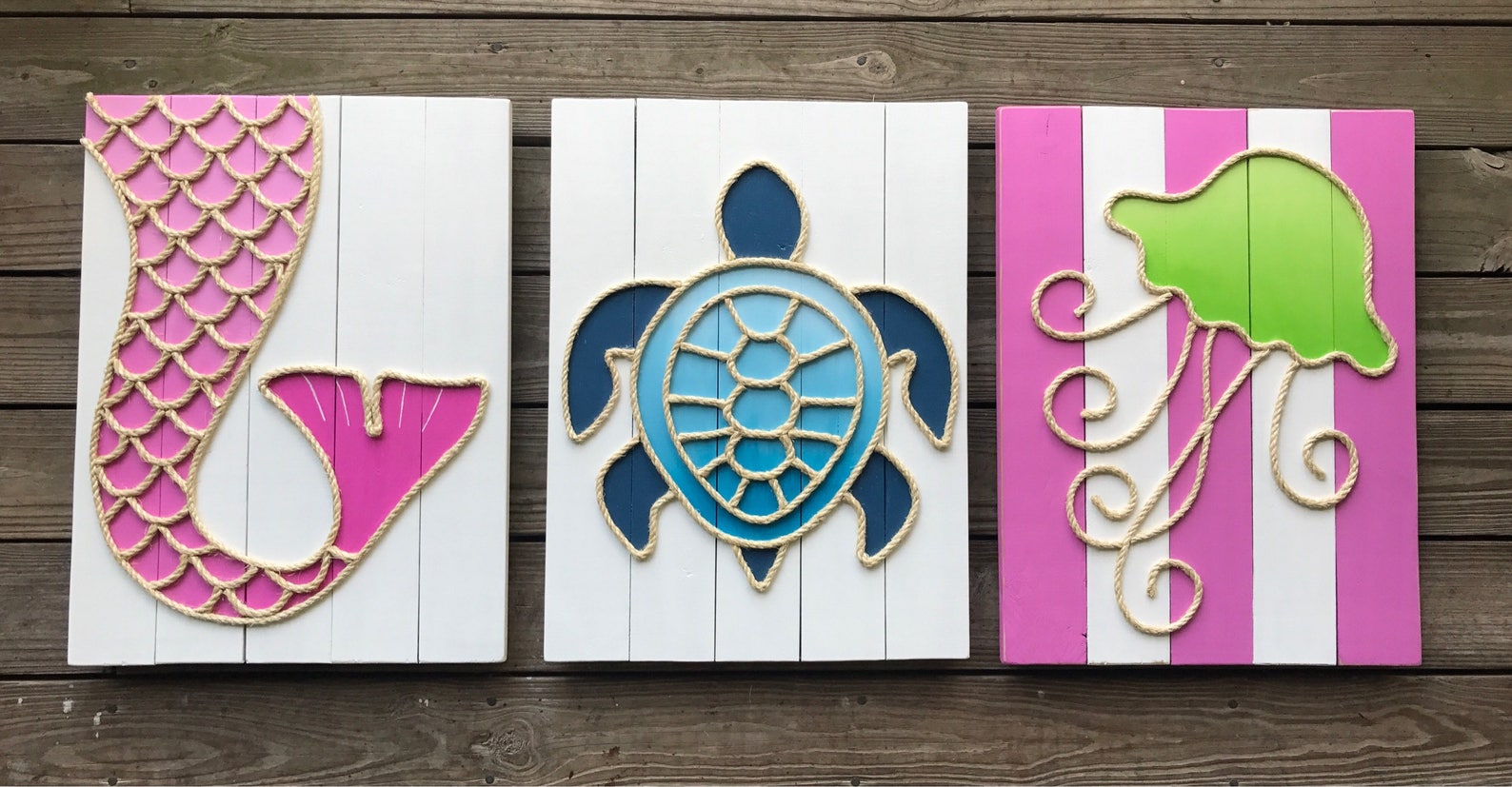 Handmade Jellyfish w/ Rope Beach Pallet Art Nautical Art | Etsy