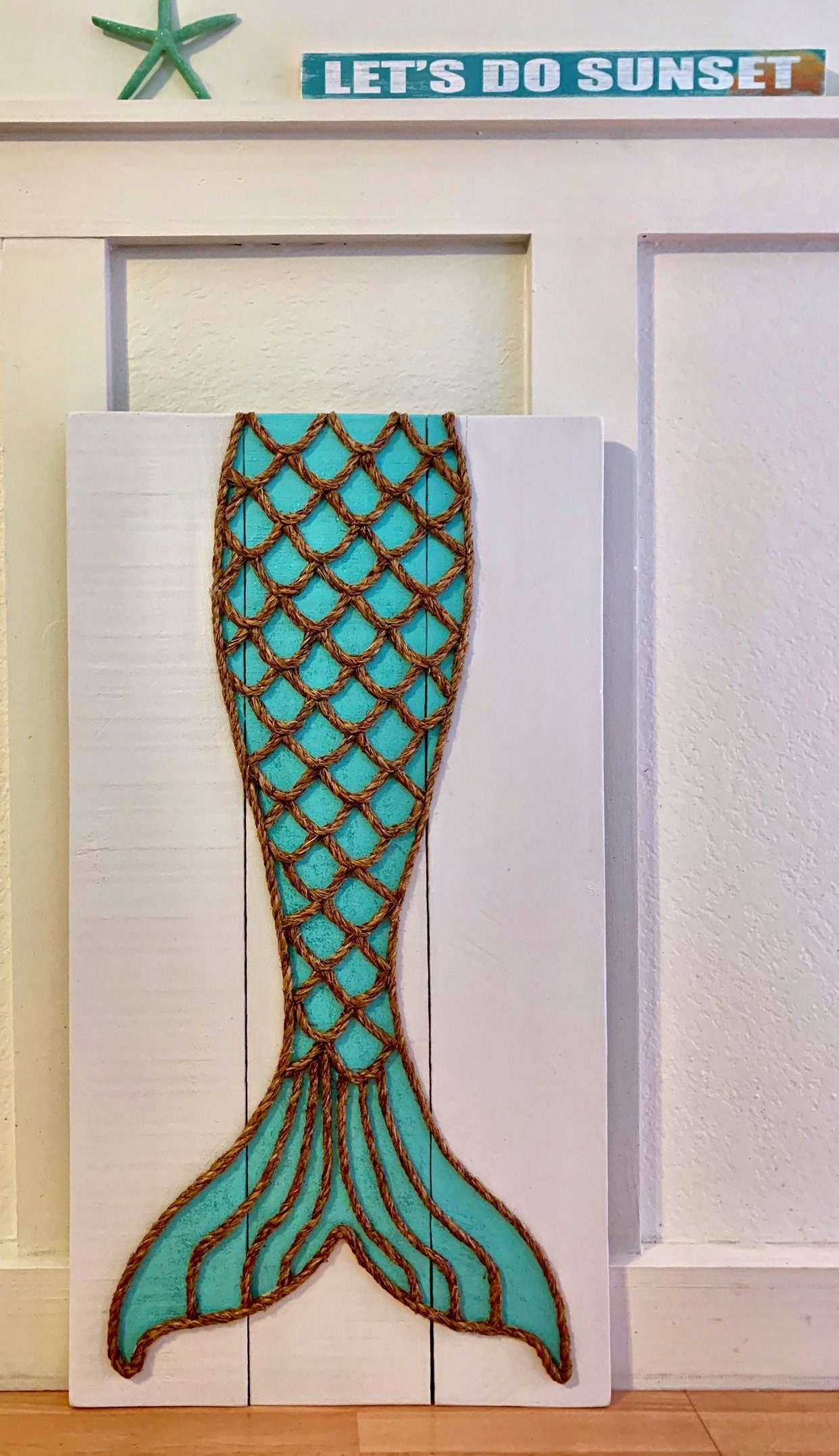 Handmaid Mermaid Tail With Rope Beach Pallet Art Mermaid Art Coastal ...
