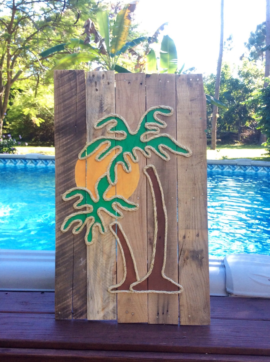 Handmade Palm Tree With Rope Beach Pallet Art - Etsy