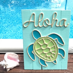 Handmade Aloha Turtle With Rope Beach Pallet Art, Coastal Decor, Rope ...