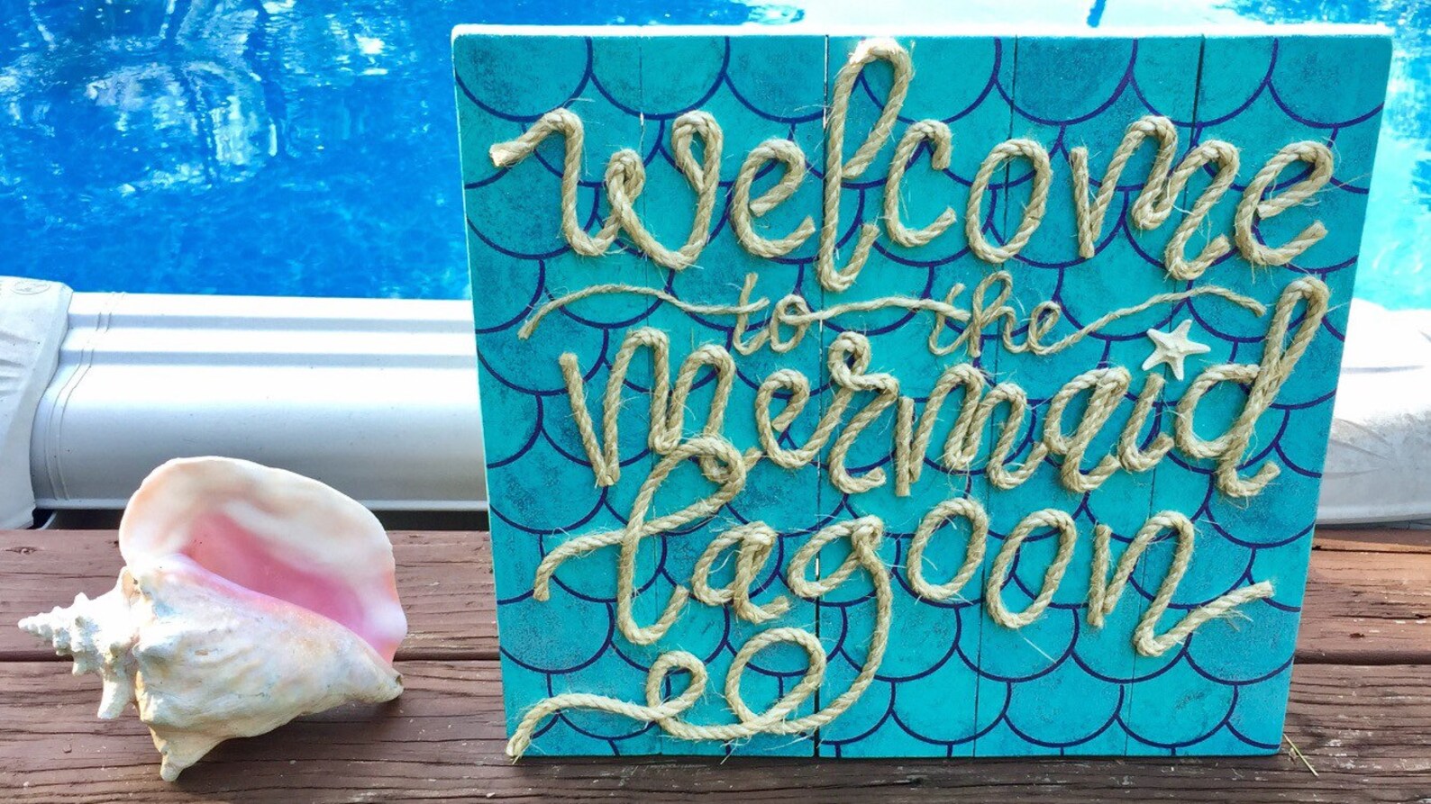 Welcome to the Mermaid Lagoon With Rope Beach Pallet Art Coastal Decor ...