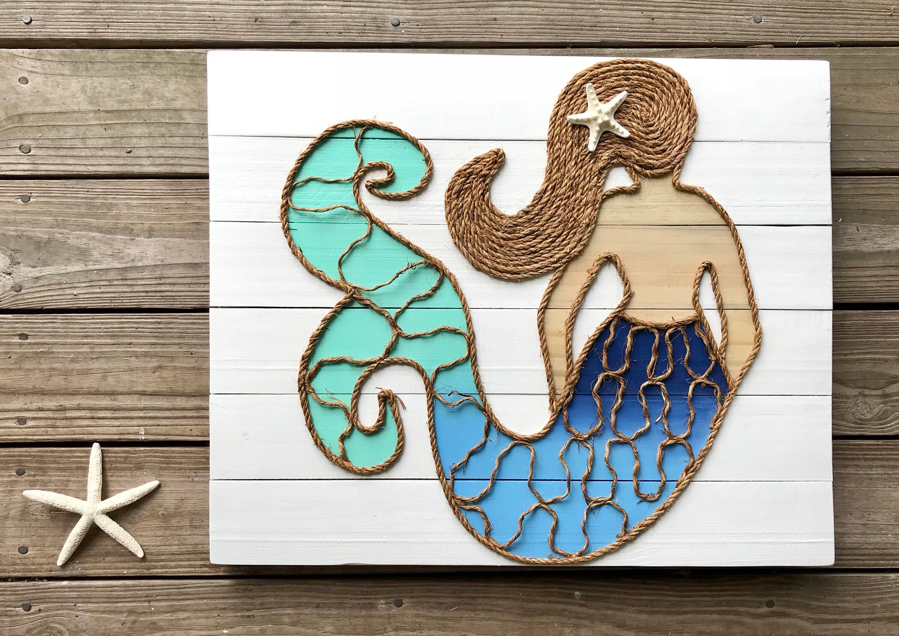 Handmade Mermaid with Rope© Beach Pallet Art Coastal Decor | Etsy