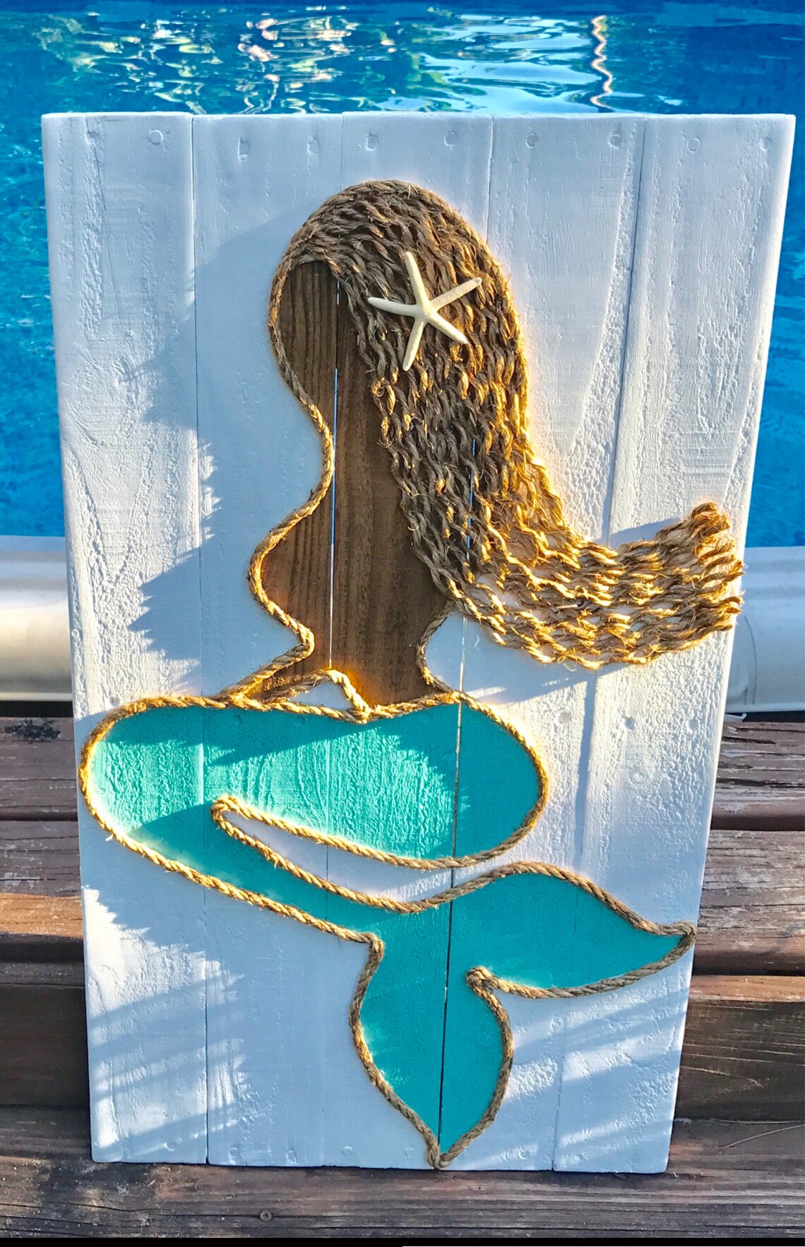 Handmade Mermaid With Rope Beach Pallet Art Coastal Decor Rope - Etsy