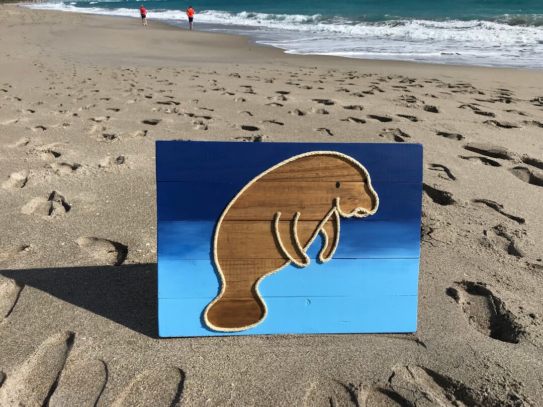 Handmade Manatee With Rope Beach Pallet Art Coastal Decor Nautical Art ...