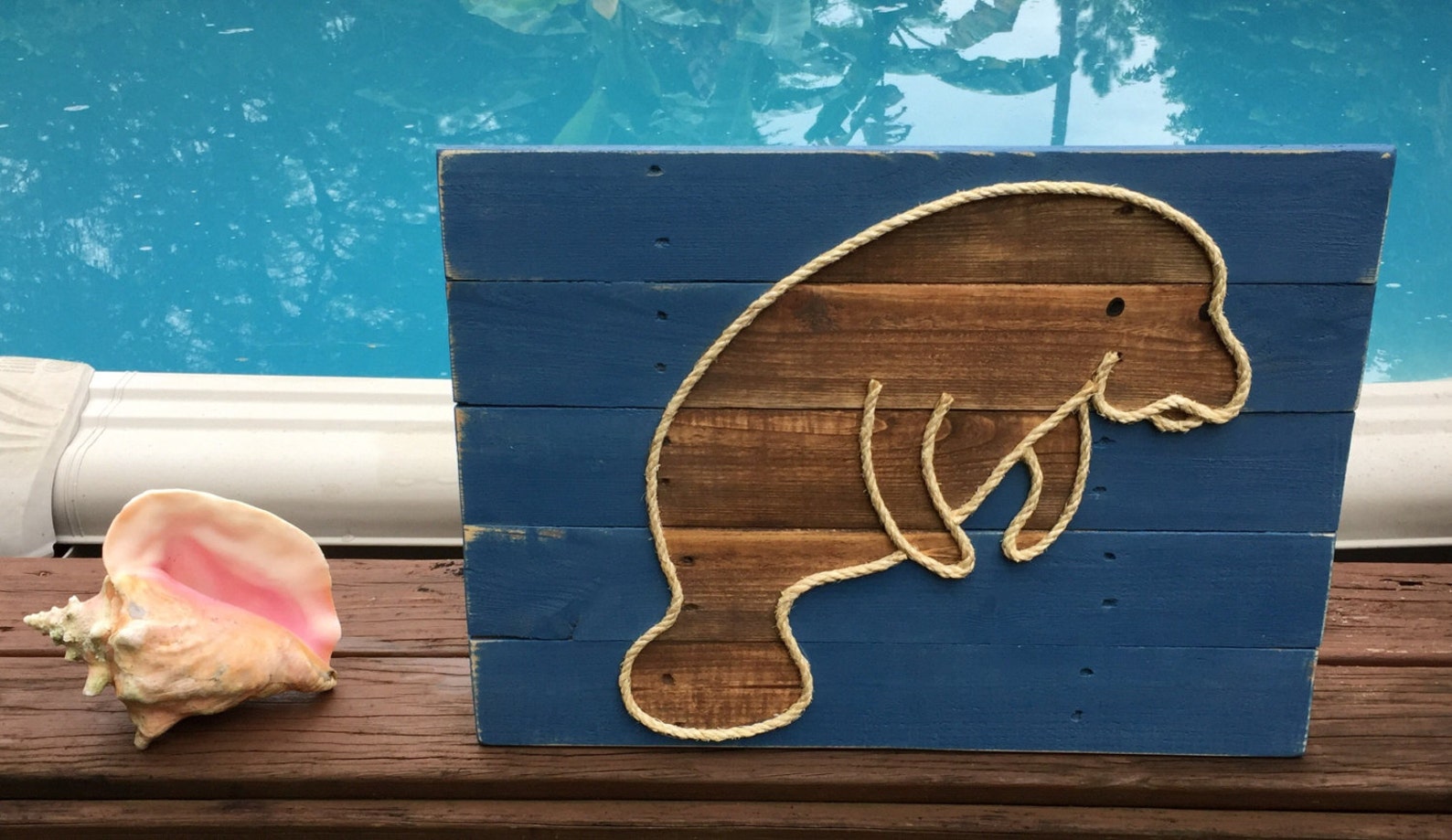 Handmade Manatee With Rope Beach Pallet Art Coastal Decor - Etsy