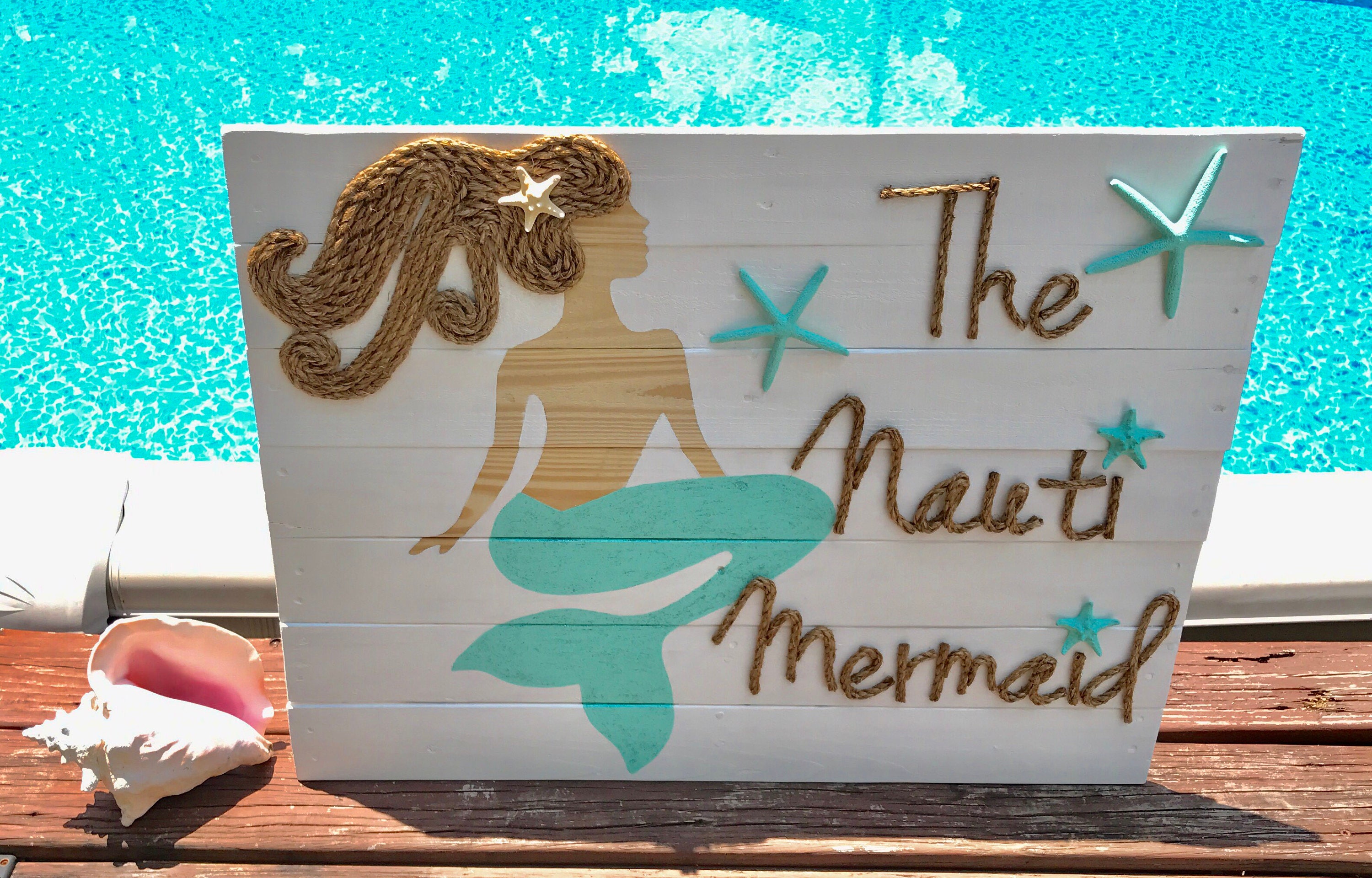 Handmade the Nauti Mermaid With Rope Beach Pallet Art Mermaid Art ...
