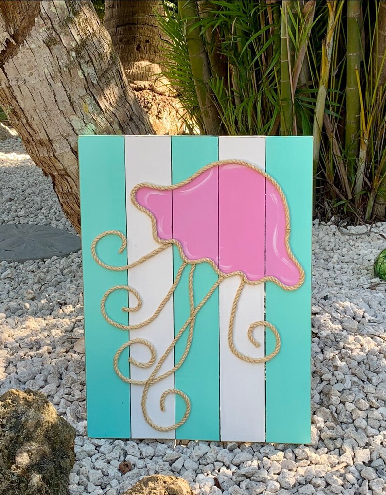 Handmade Jellyfish w/ Rope Beach Pallet Art Nautical Art | Etsy